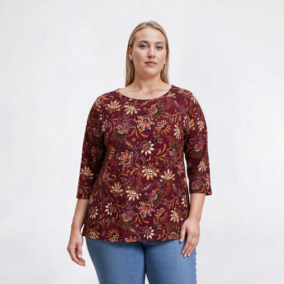 Click here for Plus Size Emily Daniels 3/4 Sleeve Floral Round Ne... prices